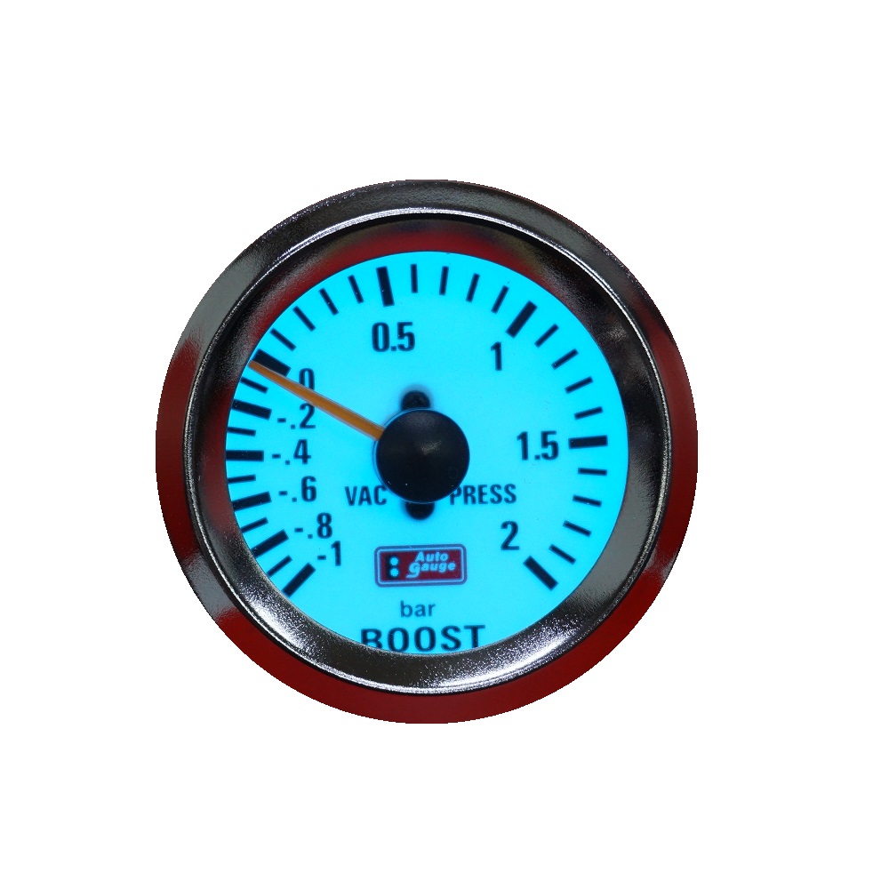 Reloj presión de turbo BAR fondo blanco borde cromado SEL - BIOCAR TUNING