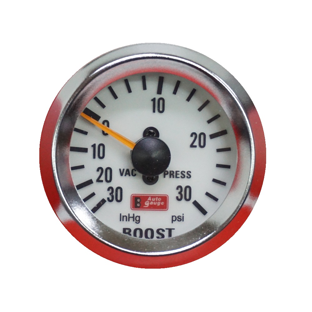 Reloj presión de turbo PSI fondo blanco borde cromado SEL - BIOCAR TUNING