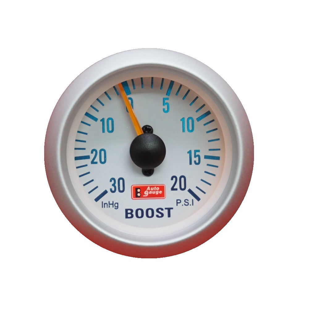 Reloj presión de turbo PSI fondo blanco borde gris SW - BIOCAR TUNING